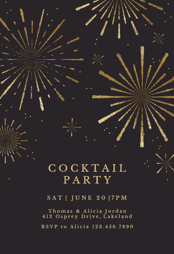 Golden fireworks - Cocktail Party Invitation Template | Greetings Island