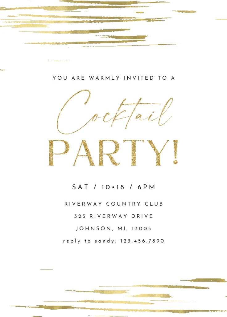 Golden strokes - Cocktail Party Invitation Template | Greetings Island