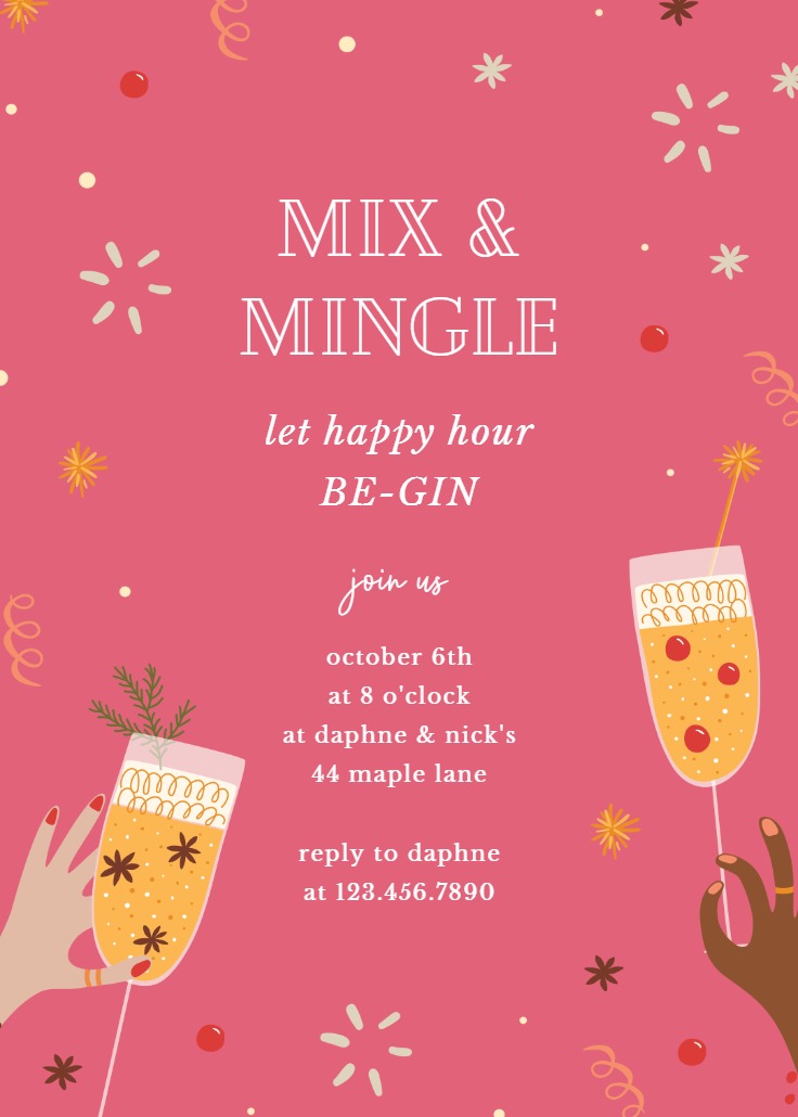 Mix & mingle - Cocktail Party Invitation Template (Free) | Greetings Island