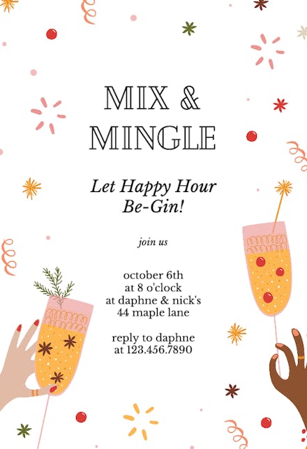 Mix & Mingle - Cocktail Party Invitation Template (Free) | Greetings Island