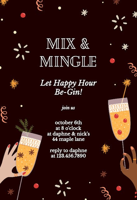 Mix & Mingle - Cocktail Party Invitation Template (Free) | Greetings Island