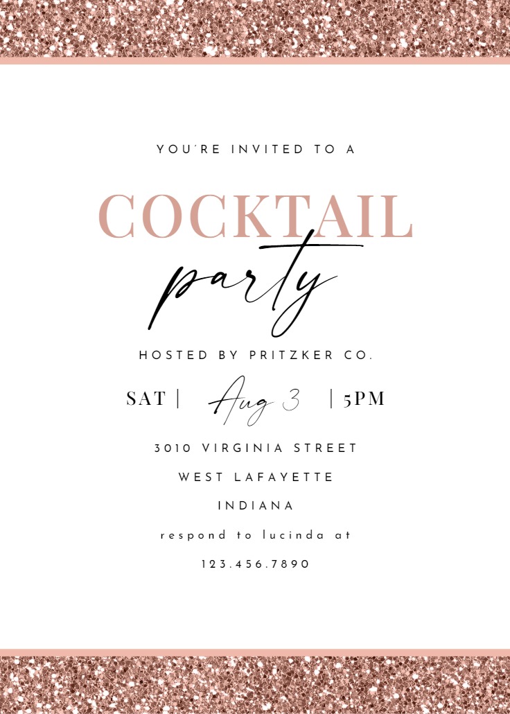 Rose Gold Glitter - Cocktail Party Invitation Template | Greetings Island