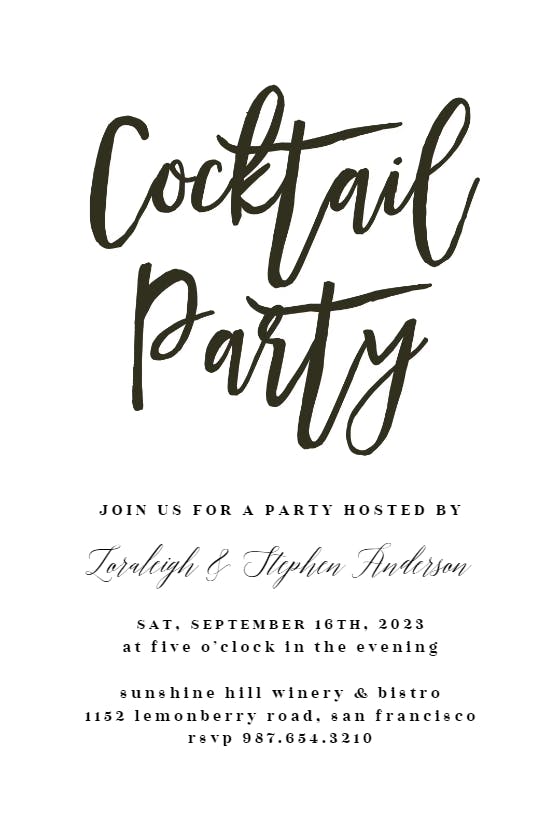 Simple Text - Cocktail Party Invitation Template (Free) | Greetings Island