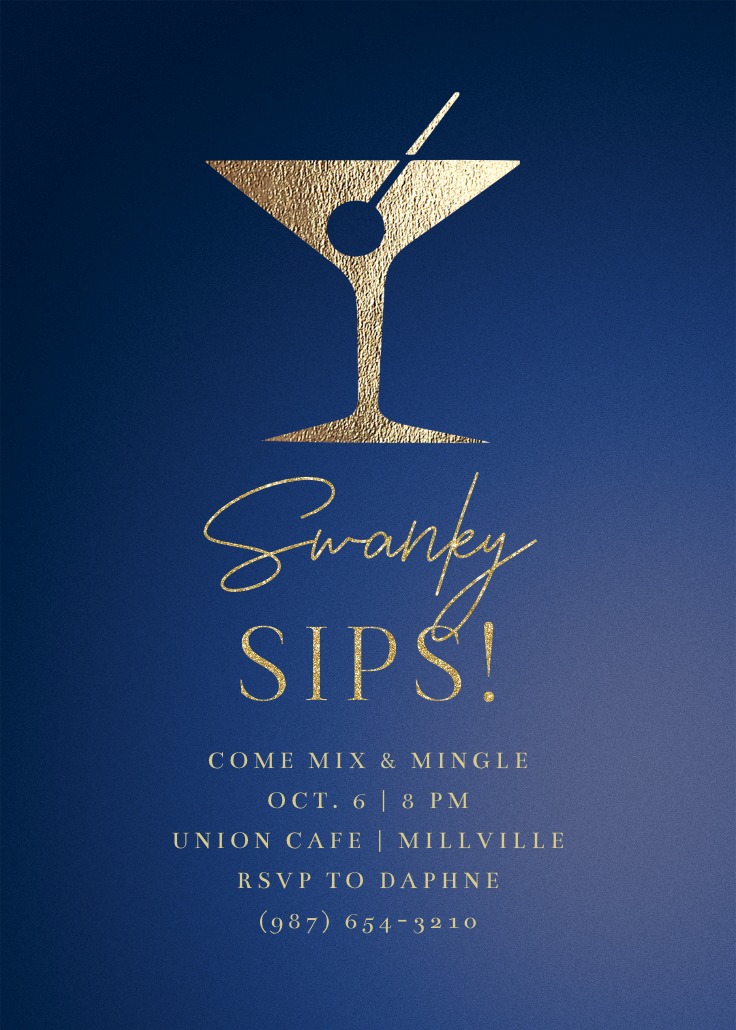 Swanky sips - Cocktail Party Invitation Template (Free) | Greetings Island