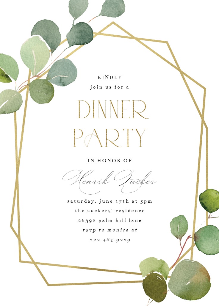 Double frame & leaves - Dinner Party Invitation Template | Greetings Island