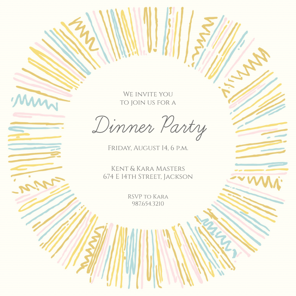 Radial Lines - Dinner Party Invitation Template (Free) | Greetings Island
