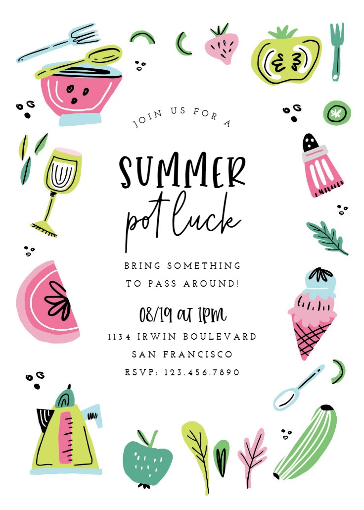 Colored pot - Potluck Invitation (Free) | Greetings Island