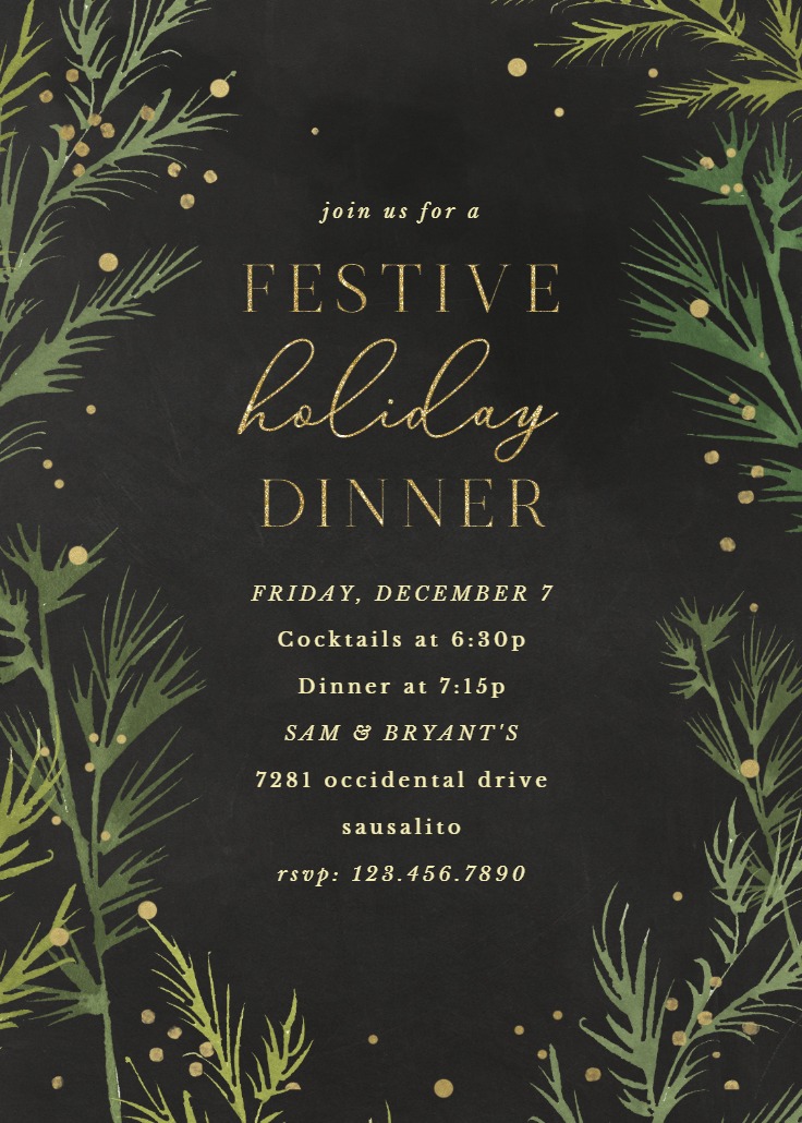 Winter greenery - Dinner Party Invitation Template | Greetings Island