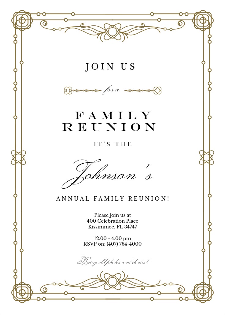 Classic Border - Family Reunion Invitation Template (Free) | Greetings ...