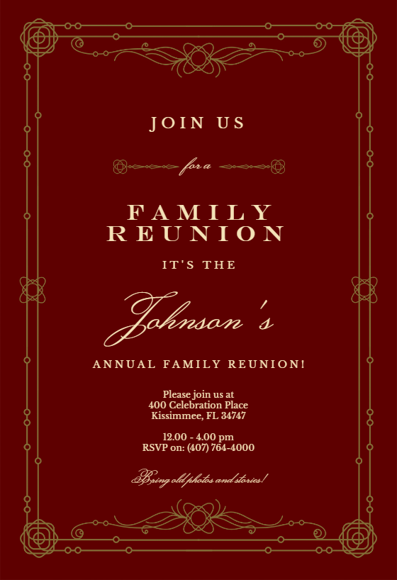 Classic Border - Family Reunion Invitation Template (Free) | Greetings ...