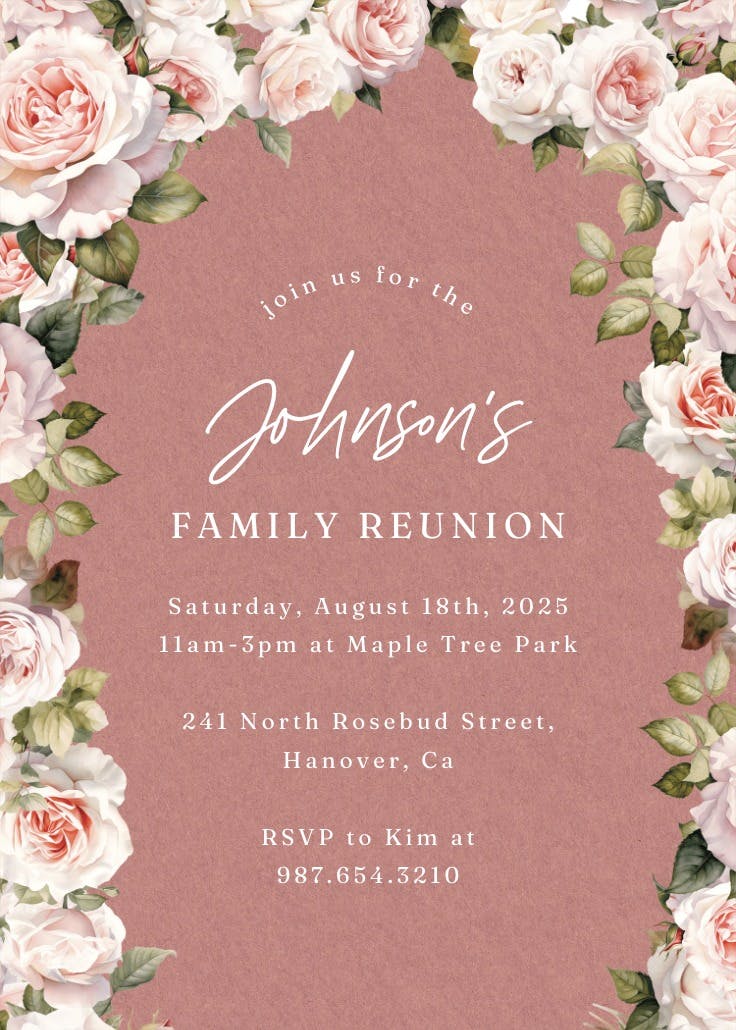 Rosy Romance - Family Reunion Invitation Template | Greetings Island