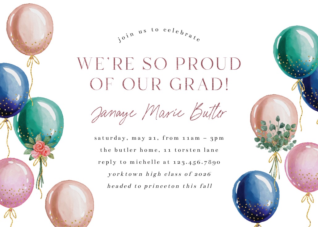 Balloon Spray - Graduation Party Invitation Template | Greetings Island