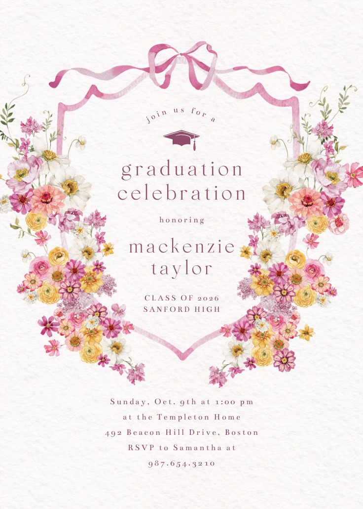 Blooms Around Crest - Graduation Party Invitation Template | Greetings ...