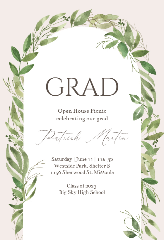 Feathery Ferns - Graduation Party Invitation Template | Greetings Island