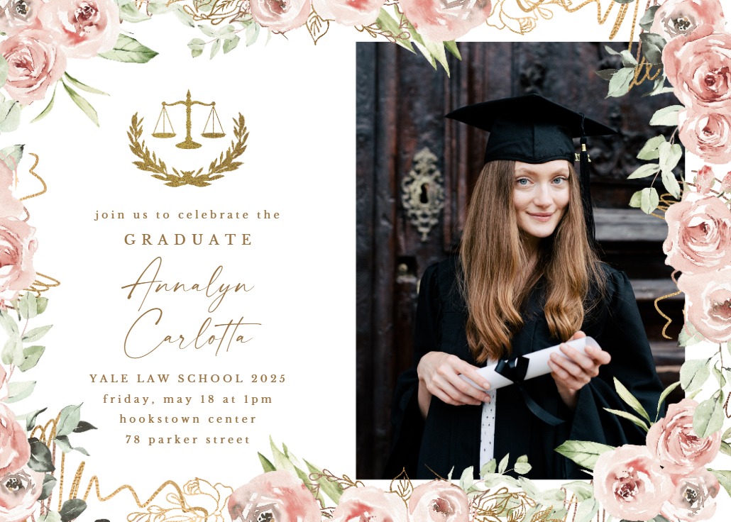 Floral law scales - Graduation Party Invitation Template | Greetings Island