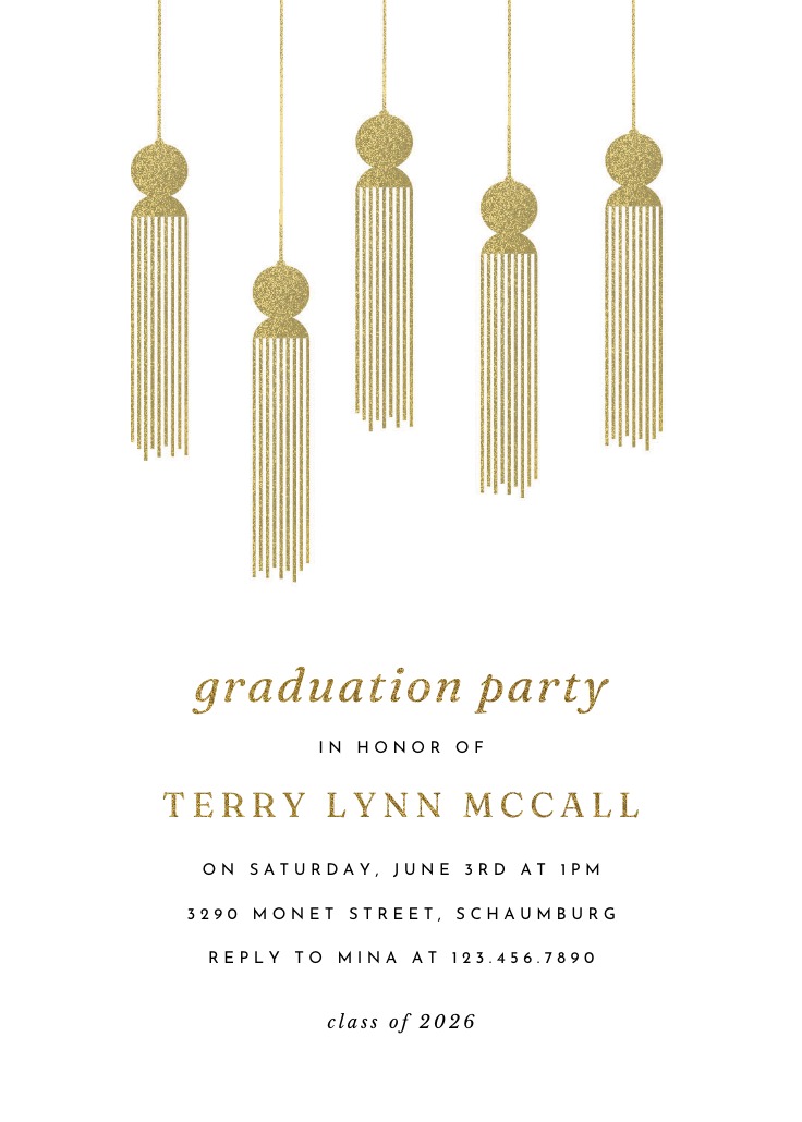 Golden tassels - Graduation Party Invitation Template | Greetings Island
