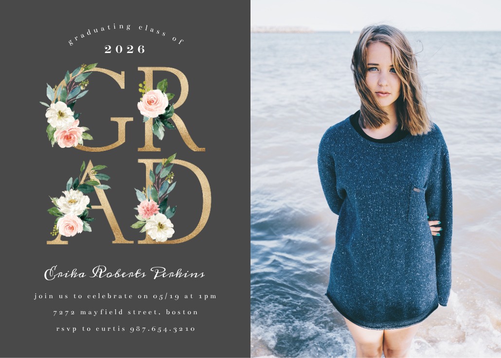 Grad floral letters - Graduation Party Invitation Template | Greetings ...