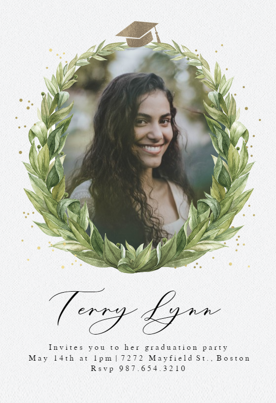 Golden wreath photo - Graduation Party Invitation Template | Greetings ...