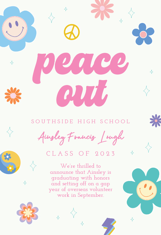 Peace Out - Graduation Party Invitation Template (Free) | Greetings Island