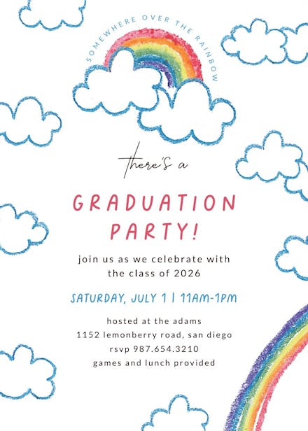 Rainbow pencil - Graduation Party Invitation Template | Greetings Island