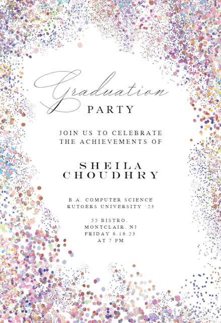 Rainbow Confetti Frame - Graduation Party Invitation Template (Free ...