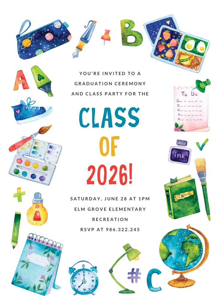 School tools frame - Graduation Party Invitation Template (Free ...