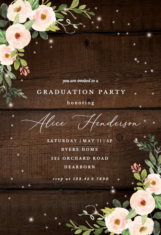 Sparkling Rustic Floral - Graduation Party Invitation Template ...