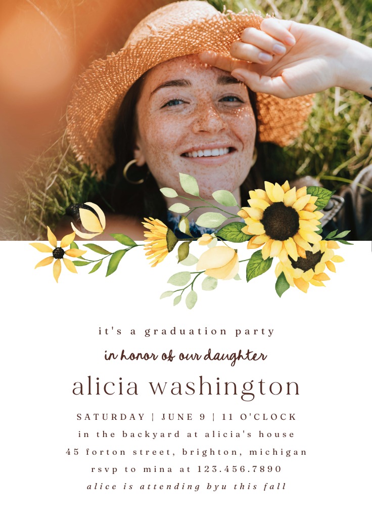 Sunflowers Day - Graduation Party Invitation Template | Greetings Island
