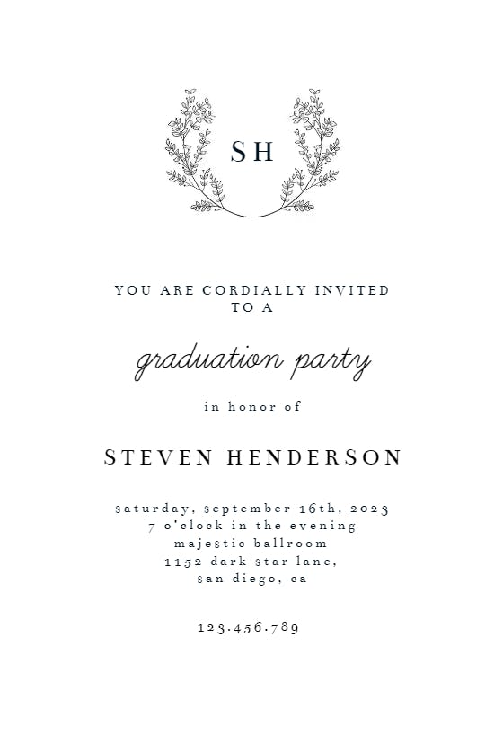 Tiny Wreath - Graduation Party Invitation Template | Greetings Island