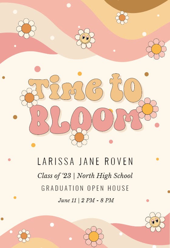 Time To Bloom - Graduation Party Invitation Template (Free) | Greetings ...