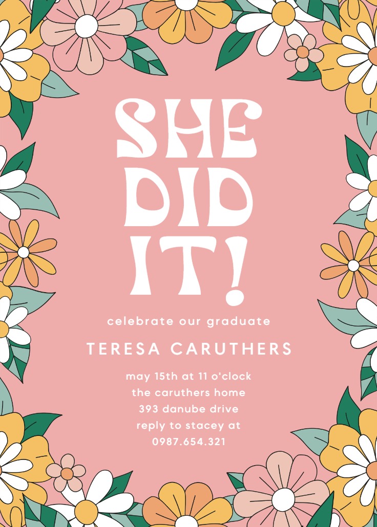 You bloom - Graduation Party Invitation Template (Free) | Greetings Island
