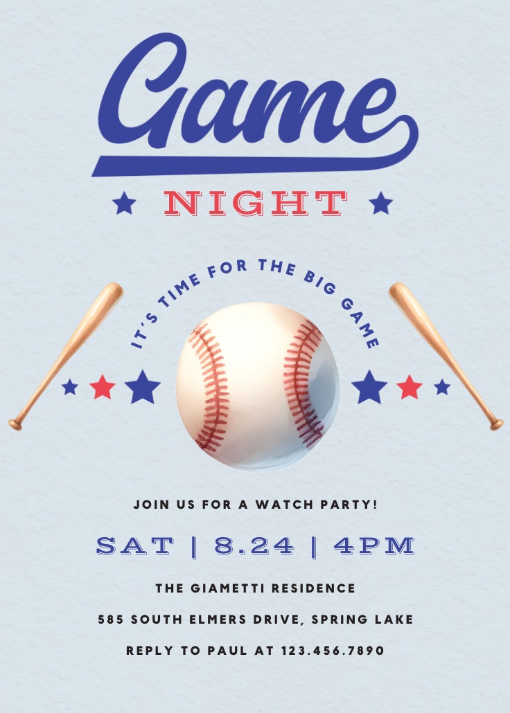 Baseball Game Night - Sports & games Invitation Template | Greetings Island