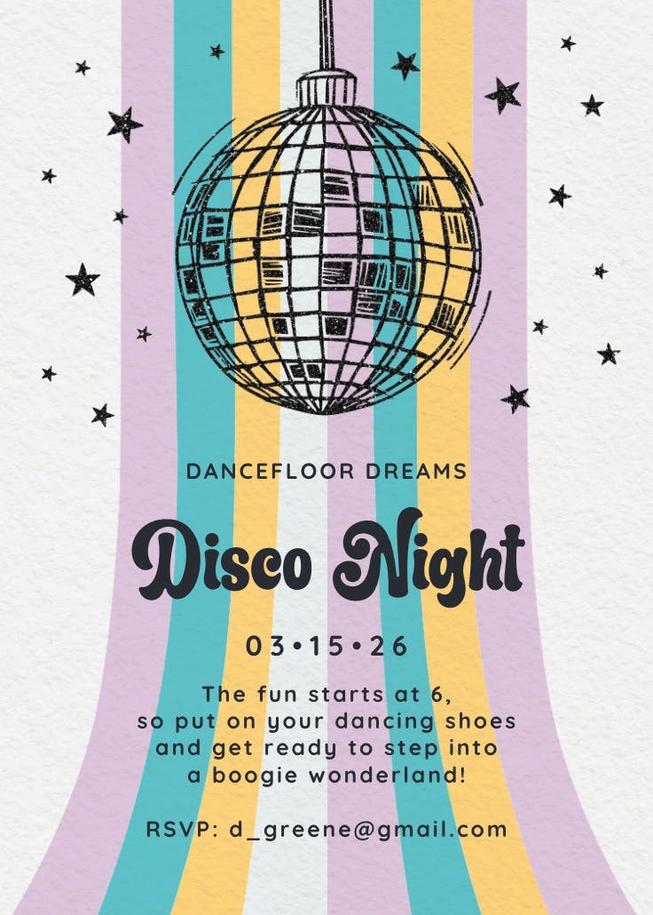 Disco Dance - Party Invitation Template (Free) | Greetings Island