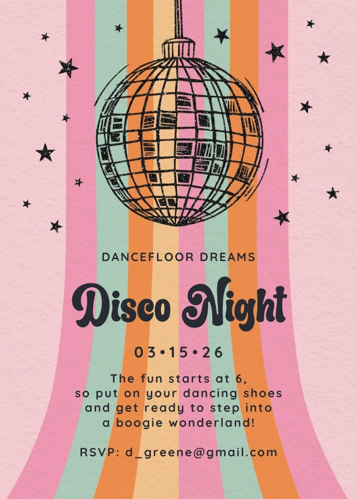 Disco Dance - Party Invitation Template (Free) | Greetings Island