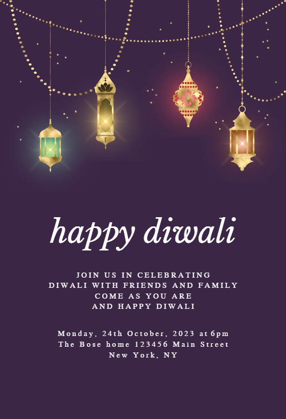Diwali Lights - Diwali Invitation Card Template (Free) | Greetings Island