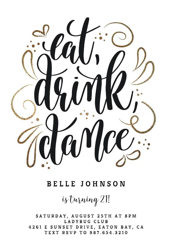 Eat Drink Dance - Party Invitation Template (Free) | Greetings Island
