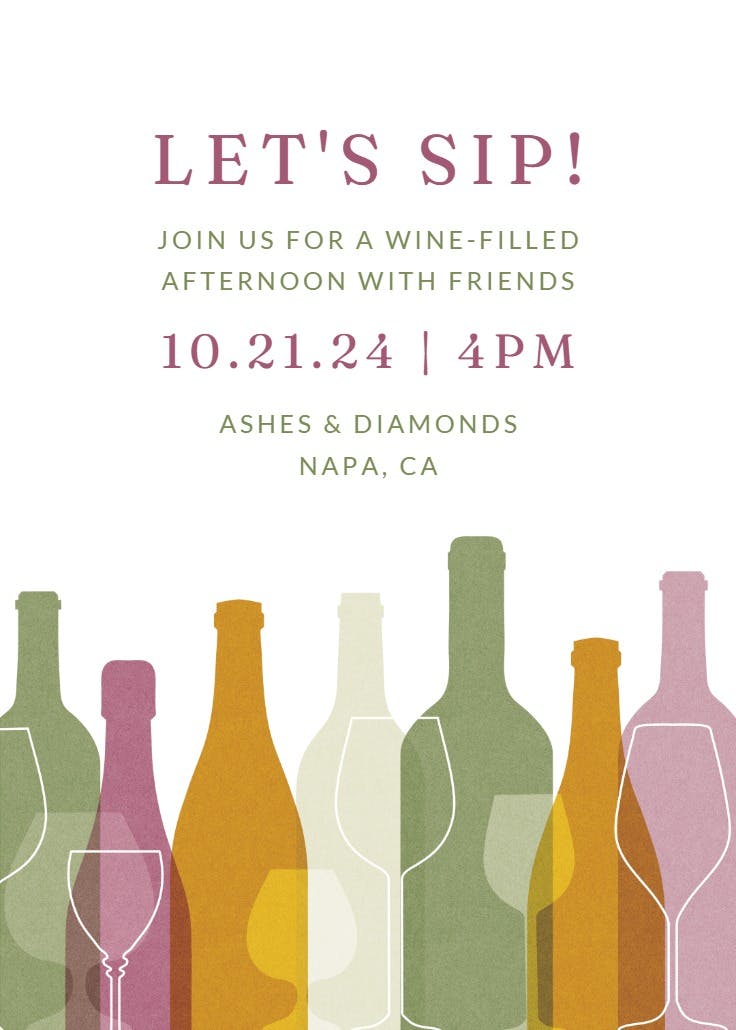 Let's sip wine - Party Invitation Template (Free) | Greetings Island