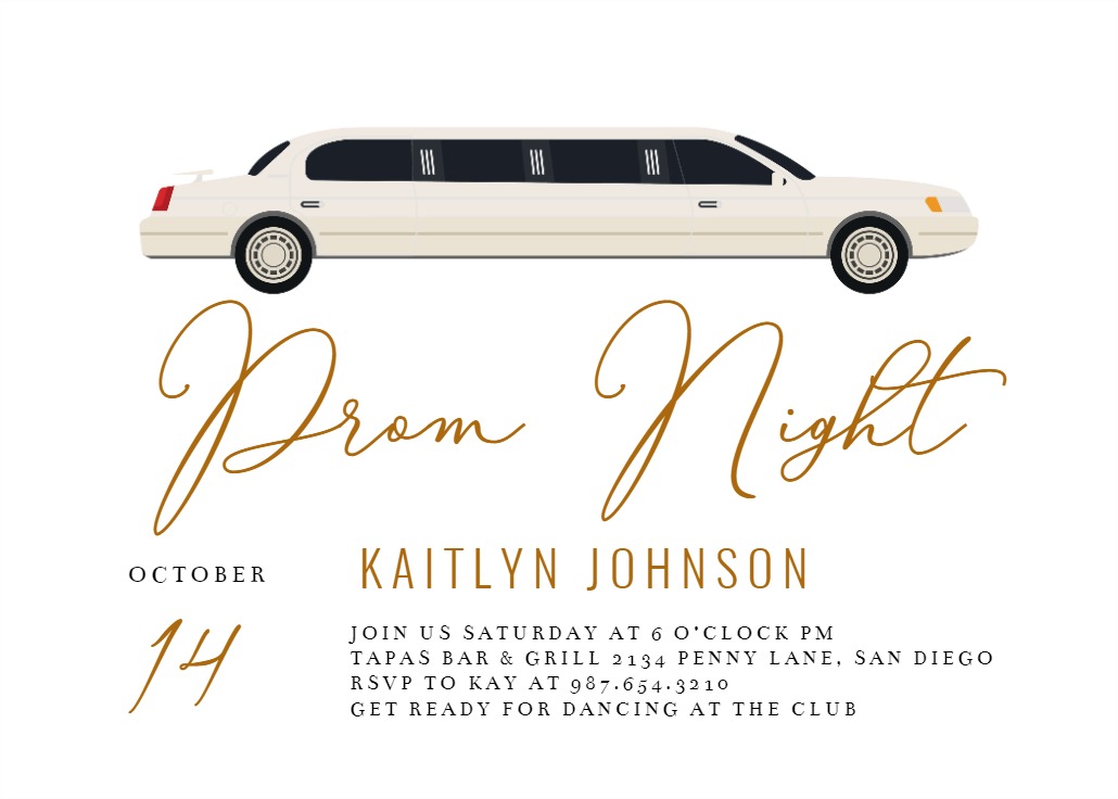 Limo Prom Night - Party Invitation Template | Greetings Island