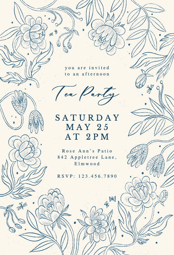 Line drawn floral - Party Invitation Template | Greetings Island