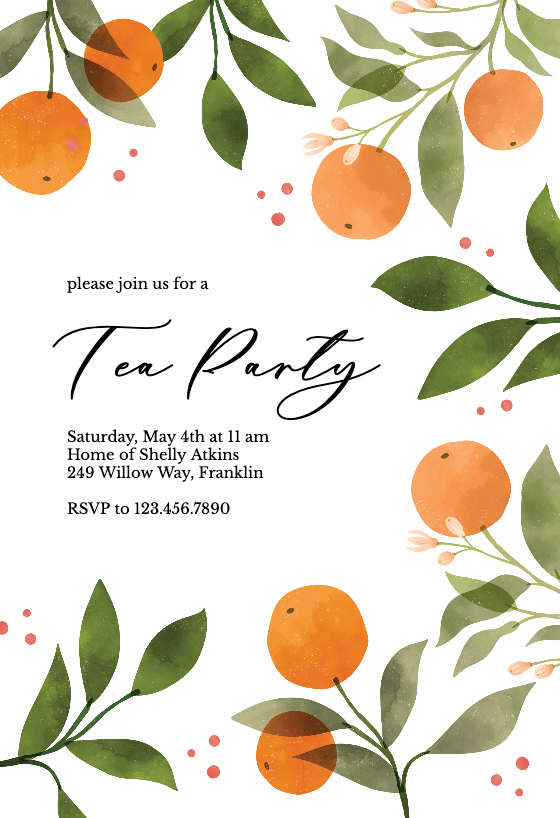 Oranges and florals - Party Invitation Template | Greetings Island