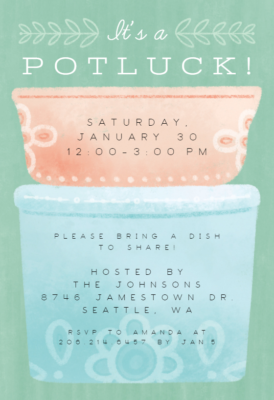 Pot Luck Dinner - Dinner Party Invitation Template (Free) | Greetings ...