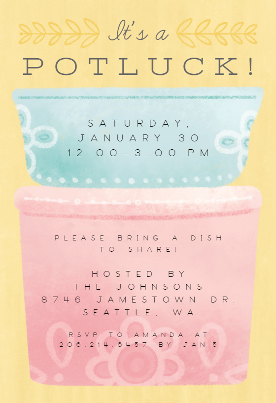 Potluck party - Potluck Invitation Template (Free) | Greetings Island