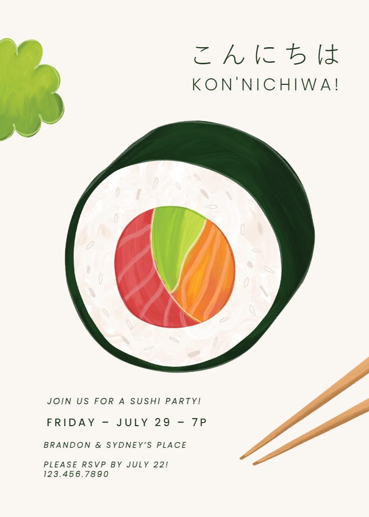 Sushi Party - Party Invitation Template (Free) | Greetings Island