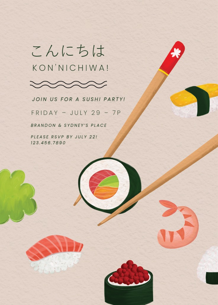Sushi Party - Party Invitation Template (Free) | Greetings Island