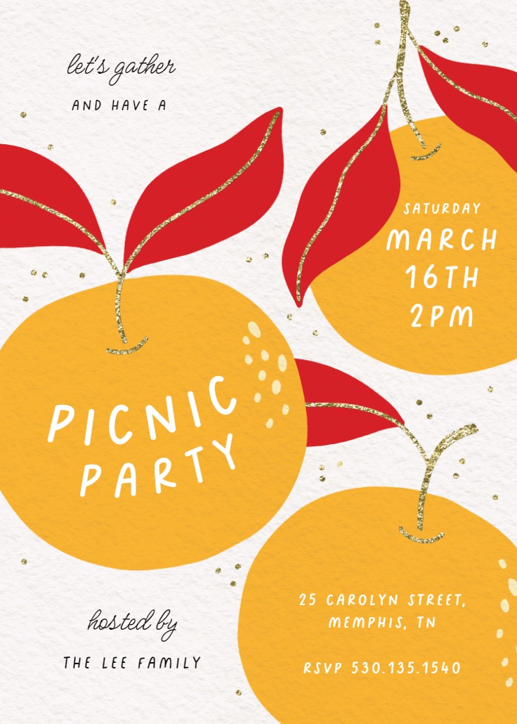 Tangerine Dream Picnic - Party Invitation Template (Free) | Greetings ...