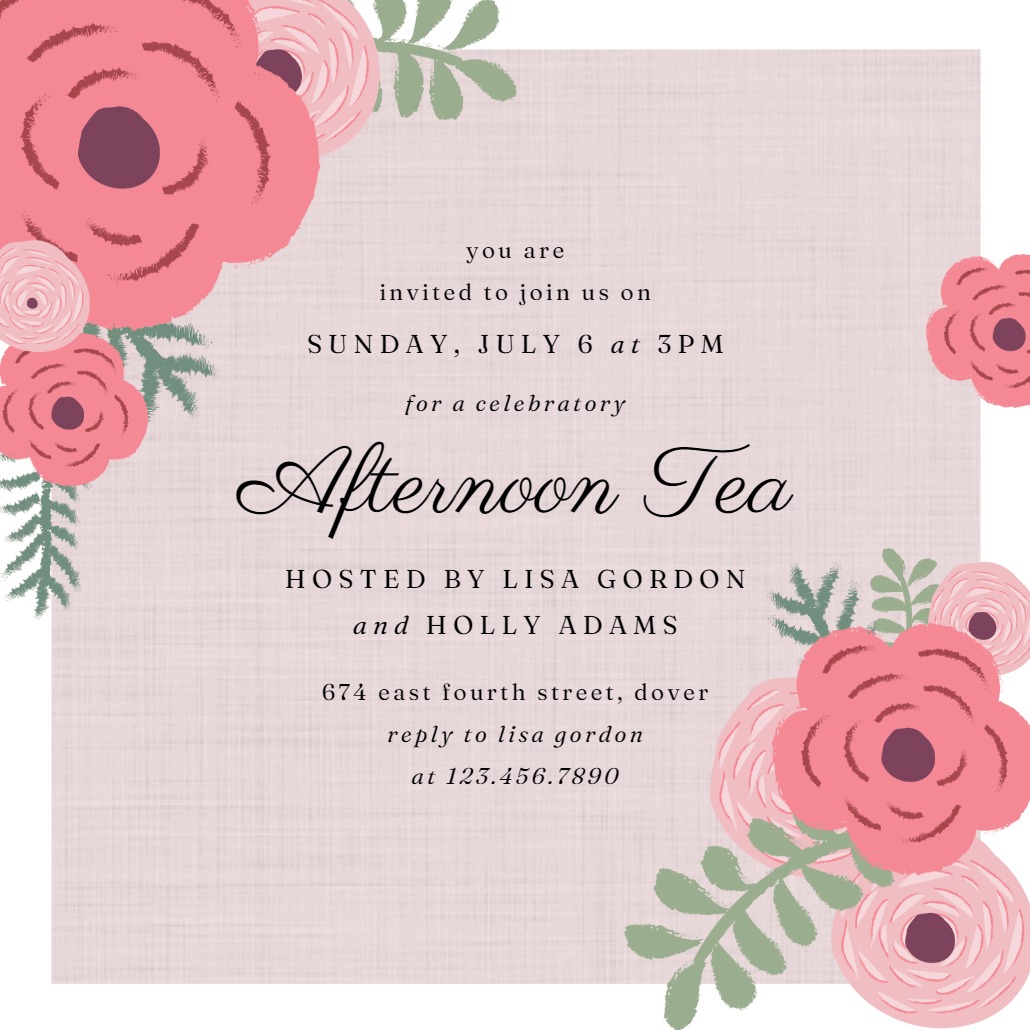 Tea Roses - Party Invitation Template (Free) | Greetings Island