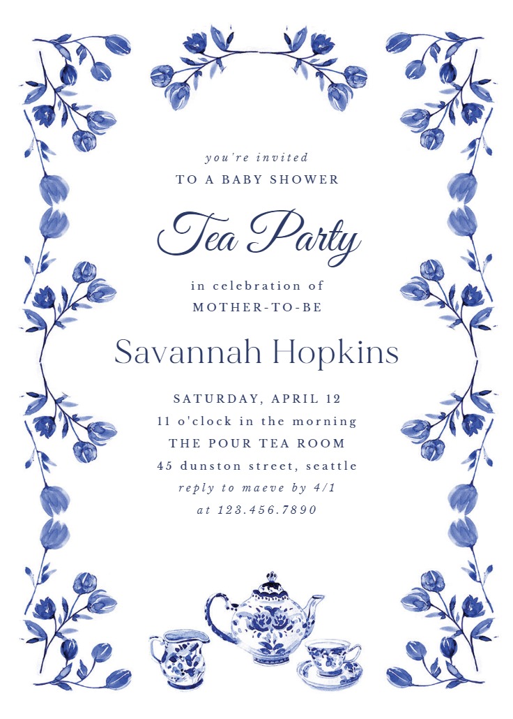 Vintage floral tea - Party Invitation Template (Free) | Greetings Island