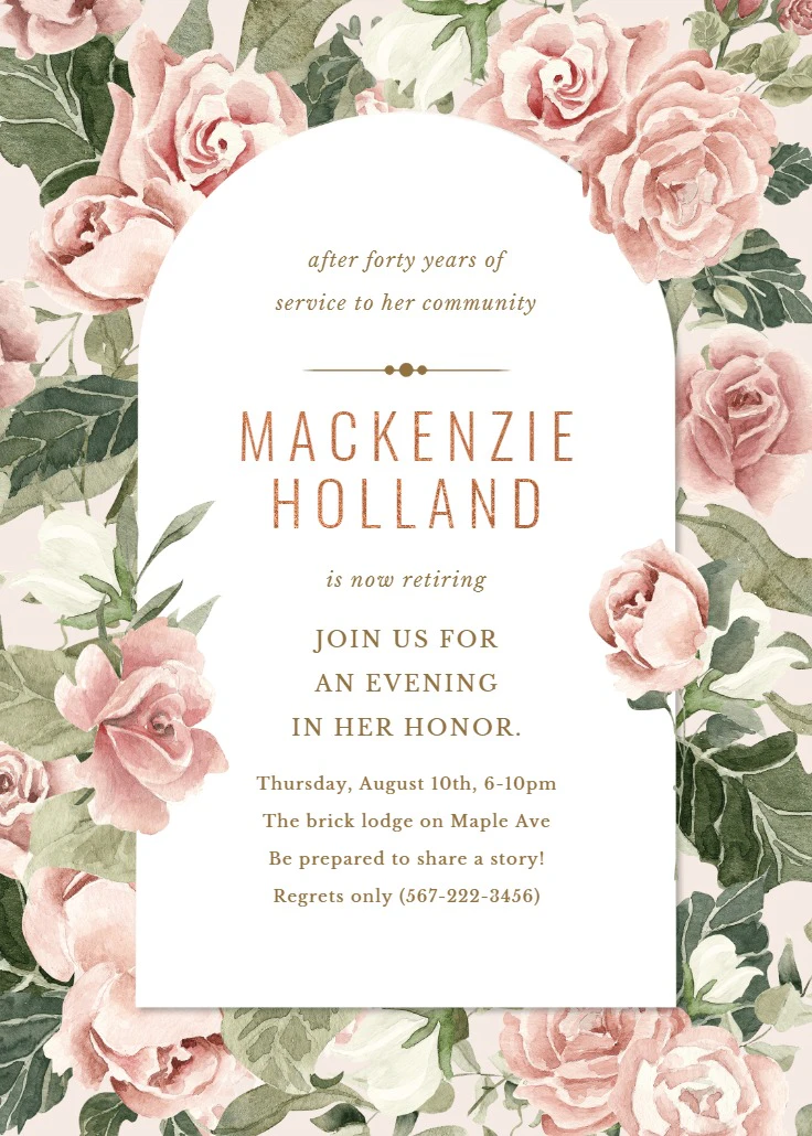 Boho rose dusty pink frame - Retirement & Farewell Party Invitation ...