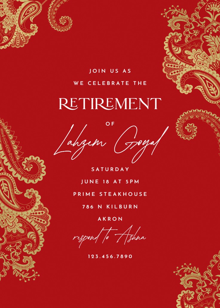 Elegant Henna - Retirement & Farewell Party Invitation Template ...
