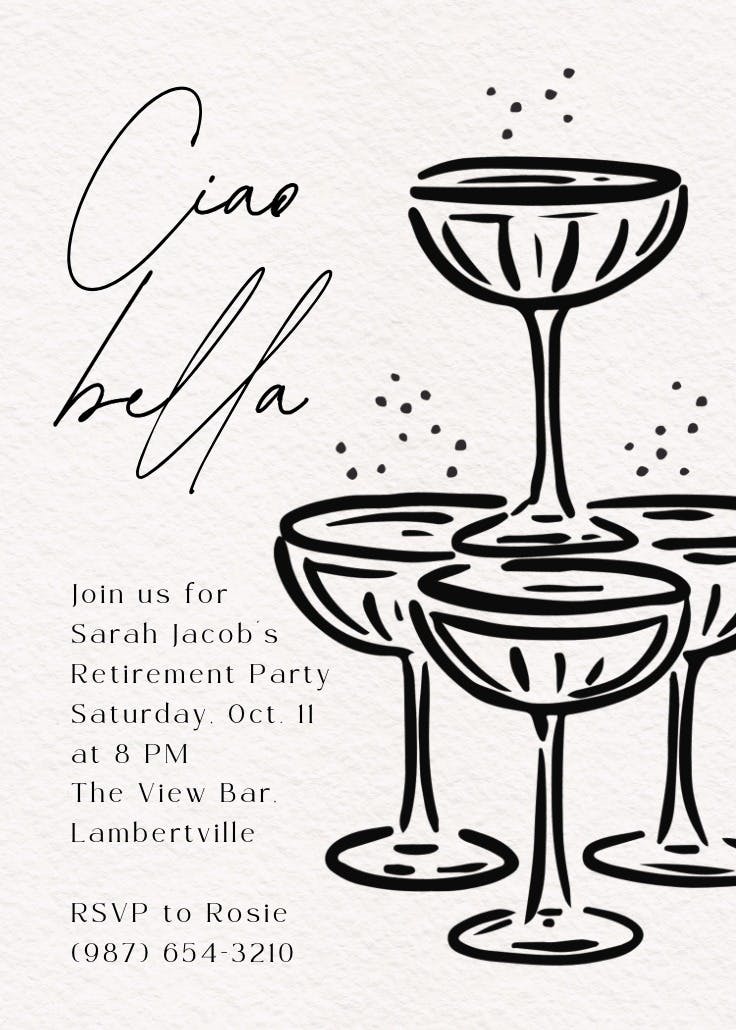 Fancy Drinks - Retirement & Farewell Party Invitation Template (Free ...